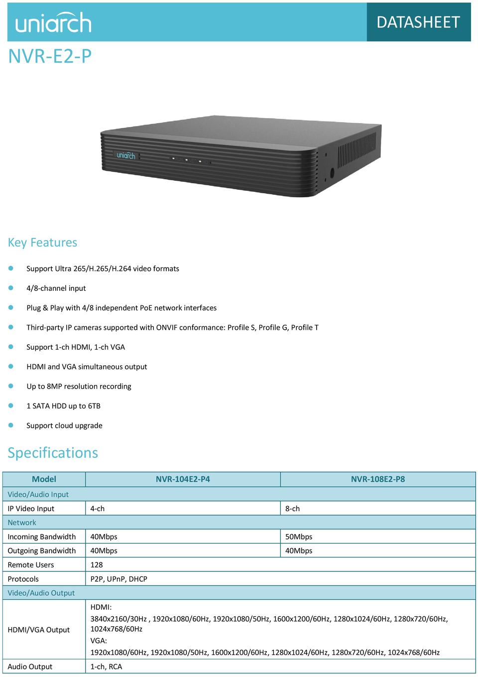 Uniarch NVR-108E2-P8 Lite Series 8CH NVR with 3TB HDD | DigitalSi